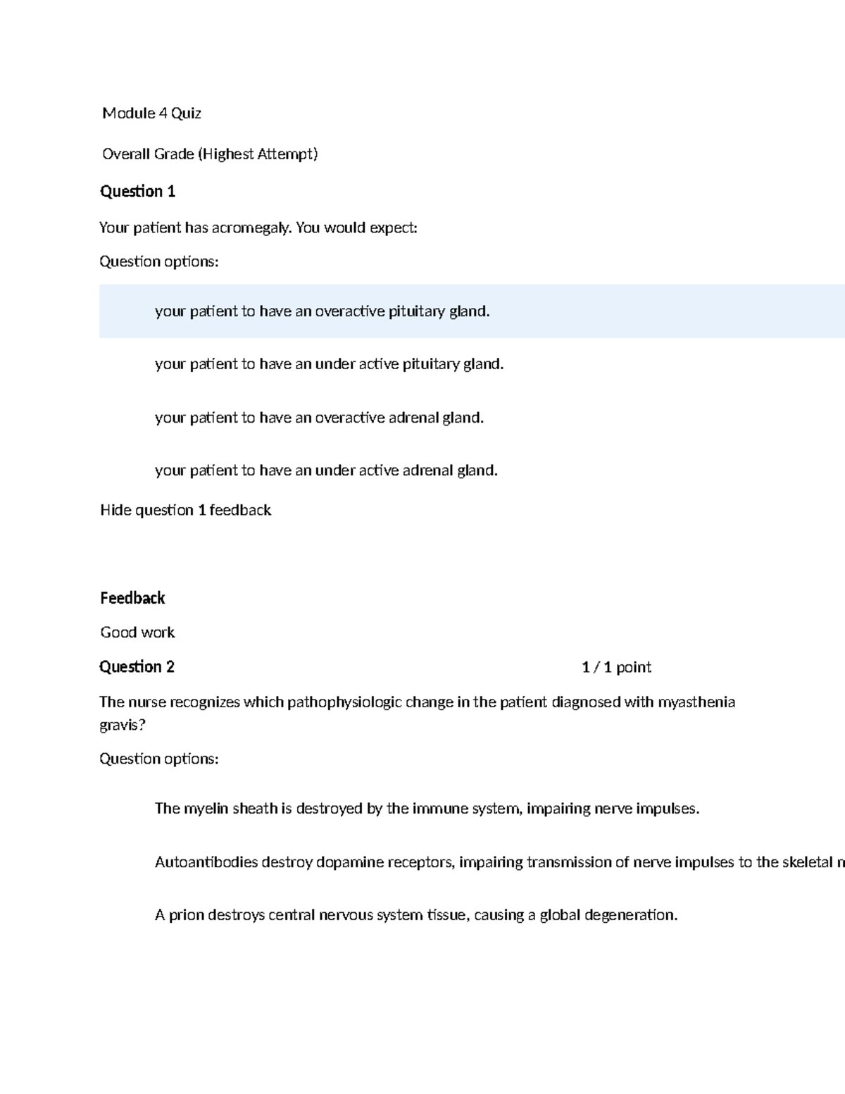 Module 4 Quiz: Key Concepts in Endocrine and Neurological Disorders ...