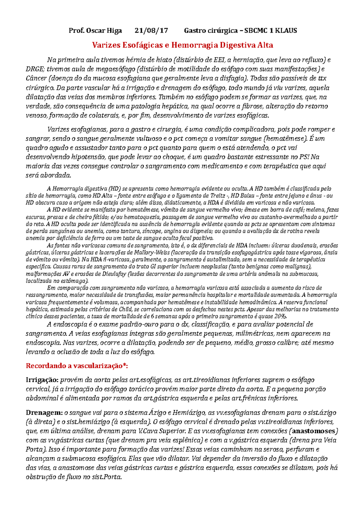 Aula sobre Varizes Esofágicas e Hemorragia Digestiva Alta - Gastro ...