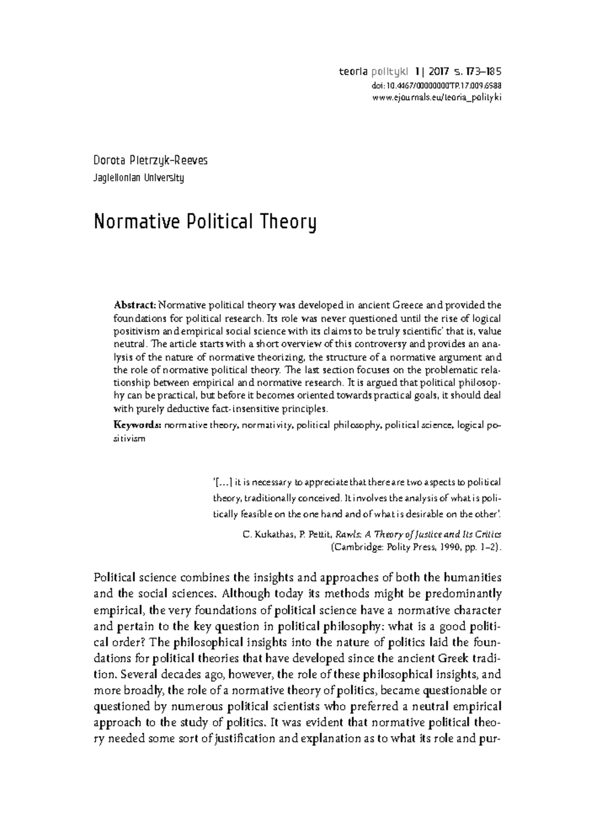 Normative Political Theory: Foundations and Controversies (Teoria ...