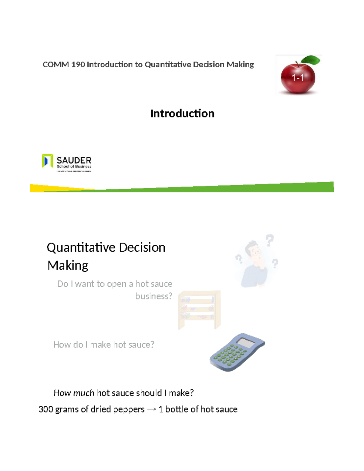 COMM 190 Lecture 1 Notes: Intro to Quantitative Decision Making - Studocu