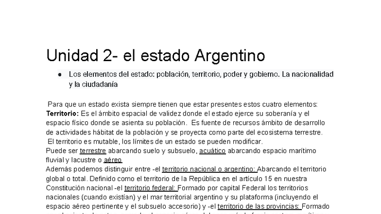 Unidad 2: Elementos del Estado Argentino - Población, Territorio y ...
