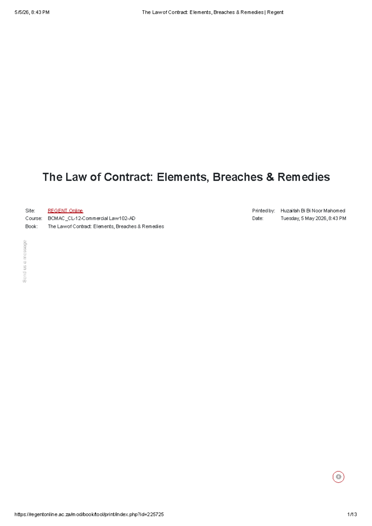 BCMAC_CL-12: The Law of Contract - Elements & Breaches - Studocu