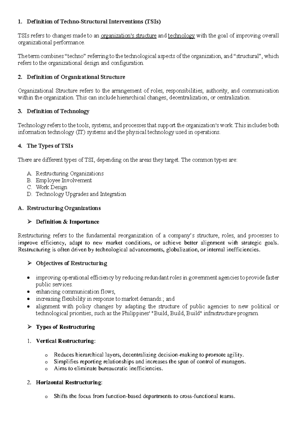 Techno-Structural Interventions Report (TSI) for Organizational ...