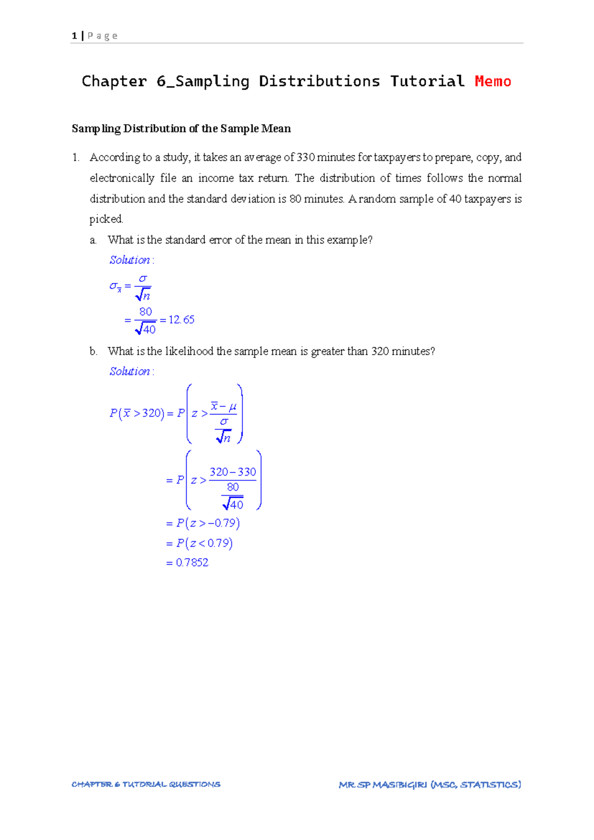 Chapter 6 Tutorial Memo - 1 | P a g e CHAPTER 6 TUTORIAL QUESTIONS MR ...
