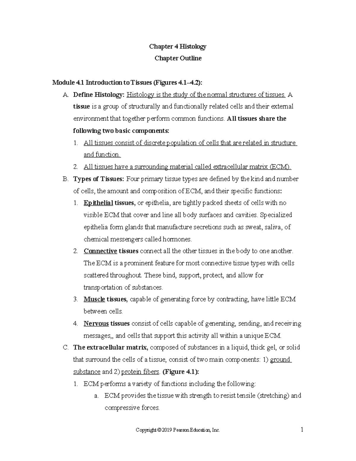 A&P CH 4 Outline - Chapter 4 Histology and Tissues Lecture Notes ...