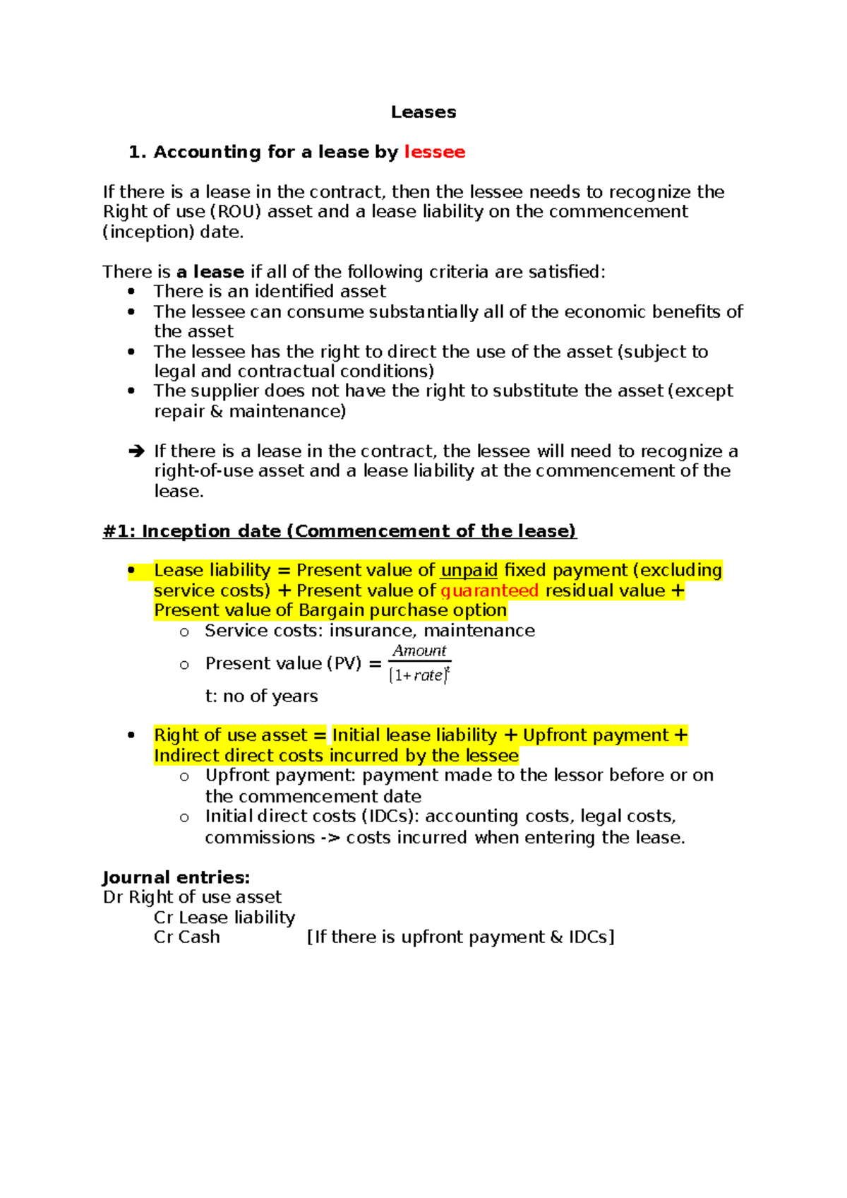 Leases 1: Accounting for Lessee and Lessor Responsibilities - Studocu
