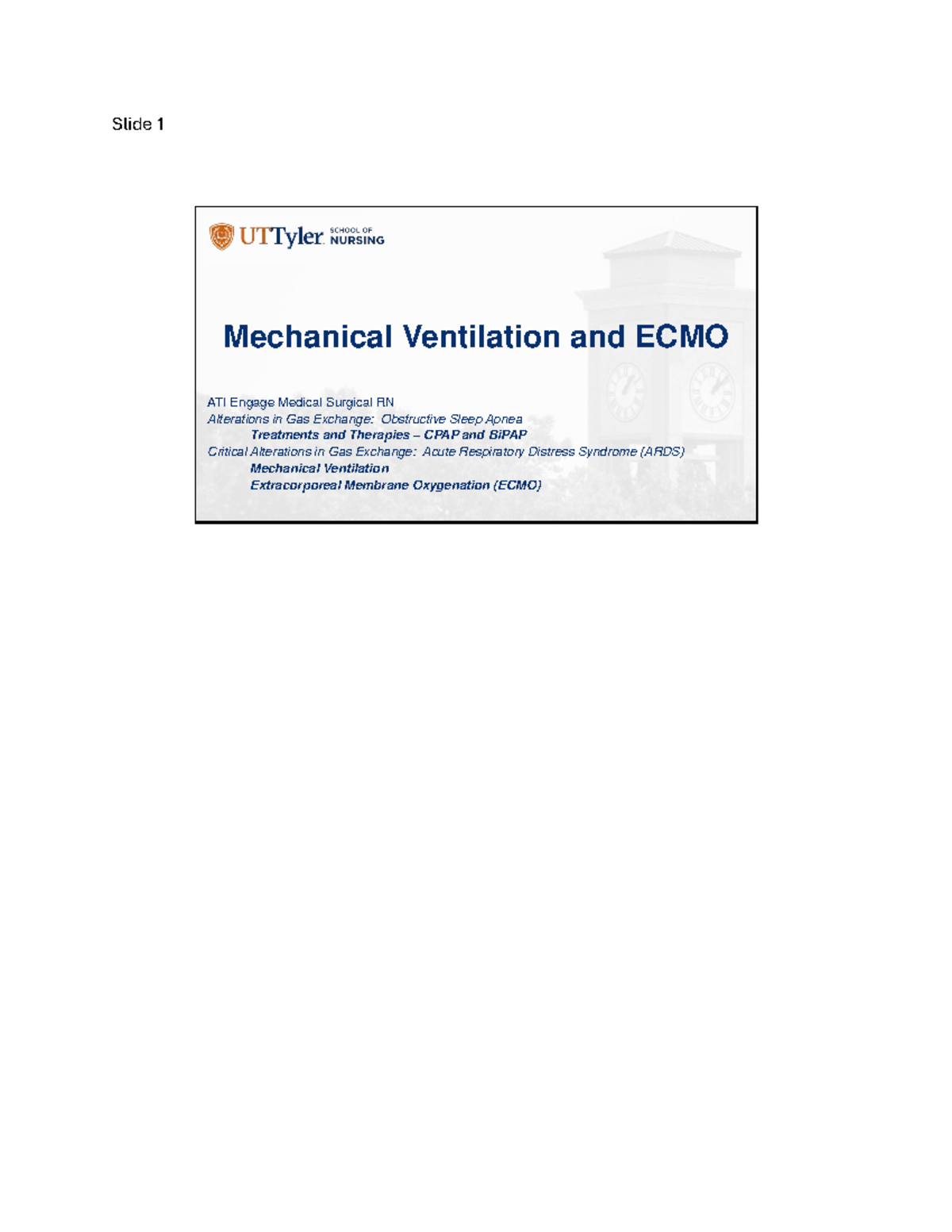 Mech Ventilation & ECMO: RN Guide on Gas Exchange & Treatments - Studocu