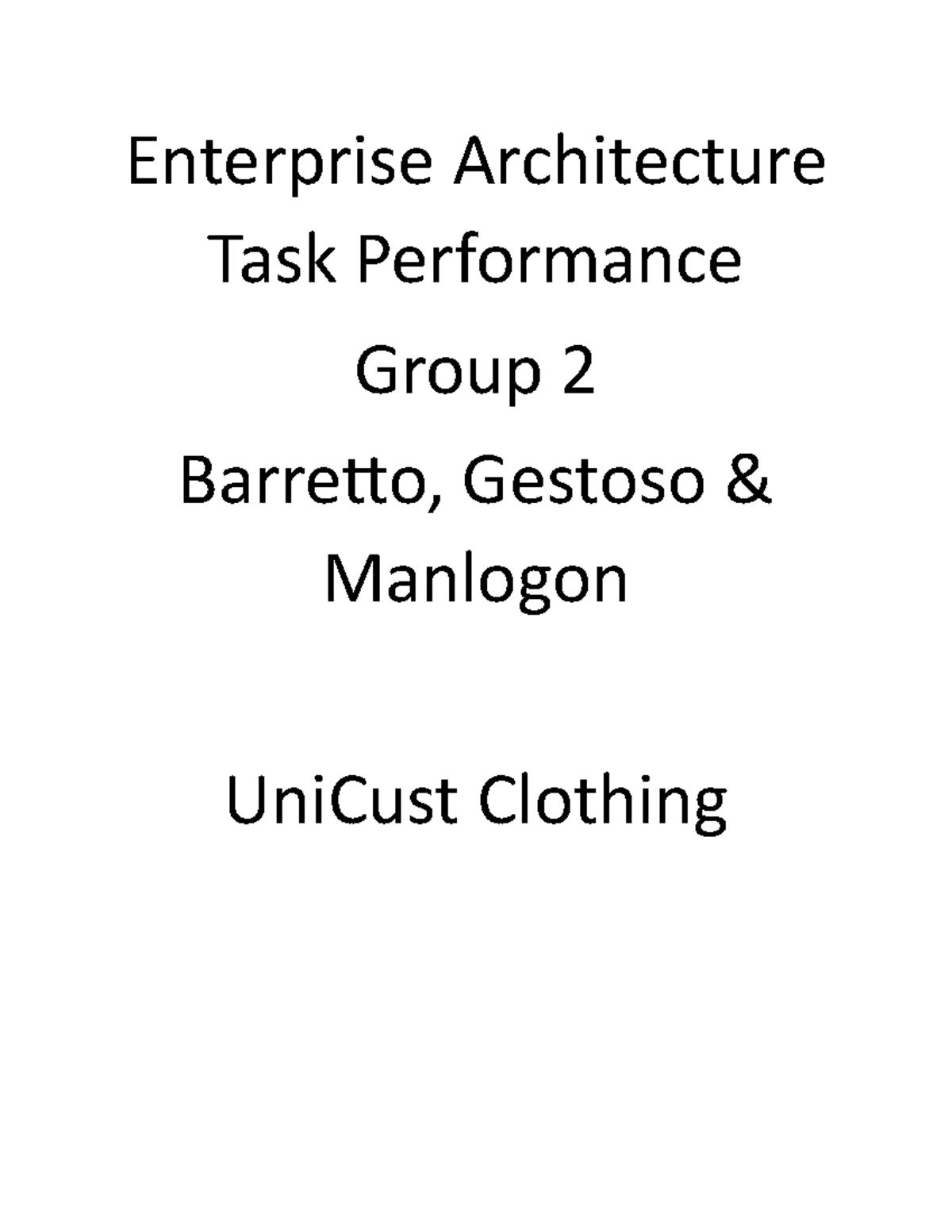 Enterprise Architecture Task Performance Analysis - Group 2, Week 13 - Studocu