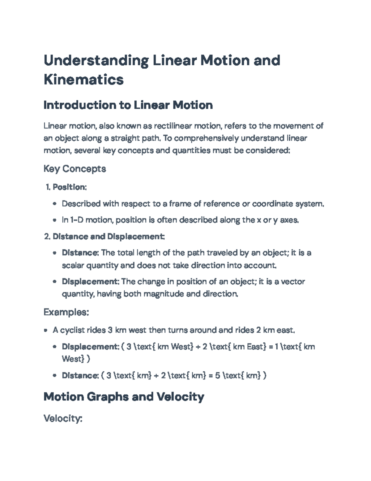 Understanding Linear Motion and Kinematics (Course Code: 808002 ...