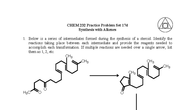 CHEM 232 Practice Problem Set 17d: Alkenes Synthesis Guide - Studocu