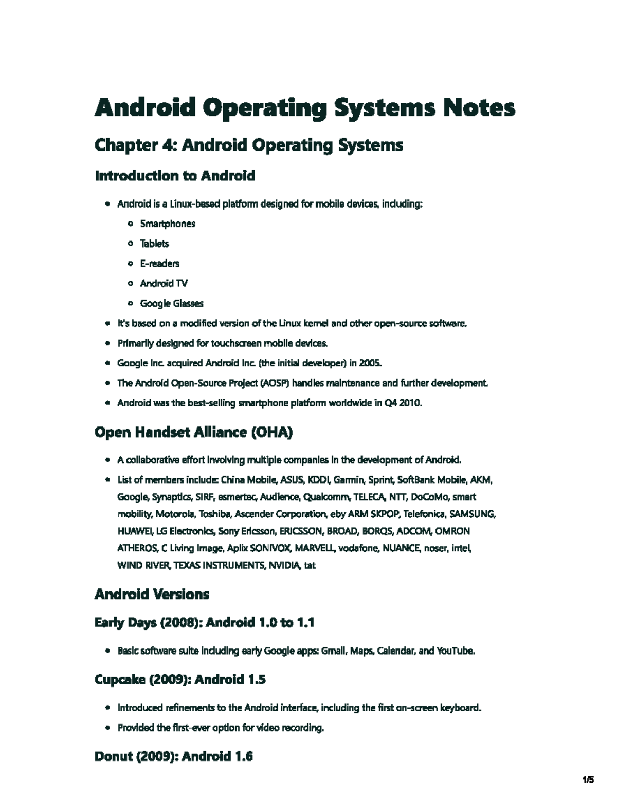 Android Operating Systems Notes: Chapter 4 Overview and History - Studocu