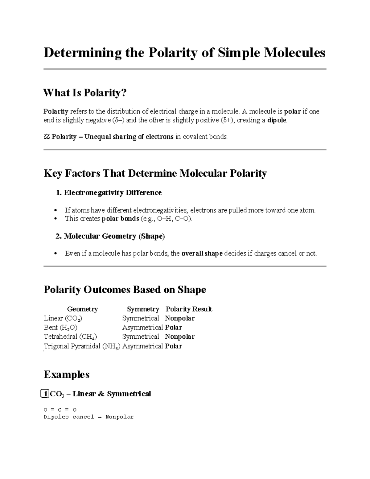 TASK 7 - Understanding Molecular Polarity and Its Determinants - Studocu