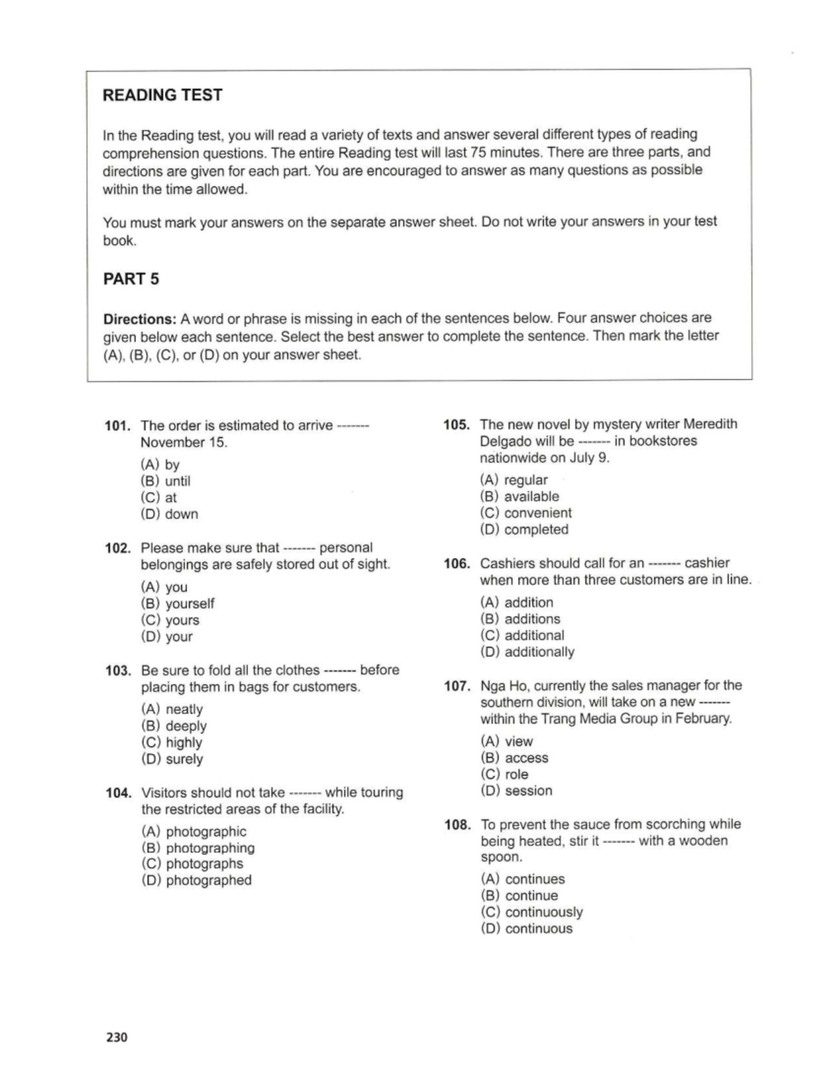Reading Test P5 - Comprehension Questions and Directions - Studocu