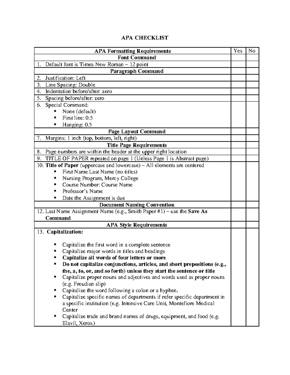 APA Style Checklist - Coursework Guidelines and Requirements - Studocu