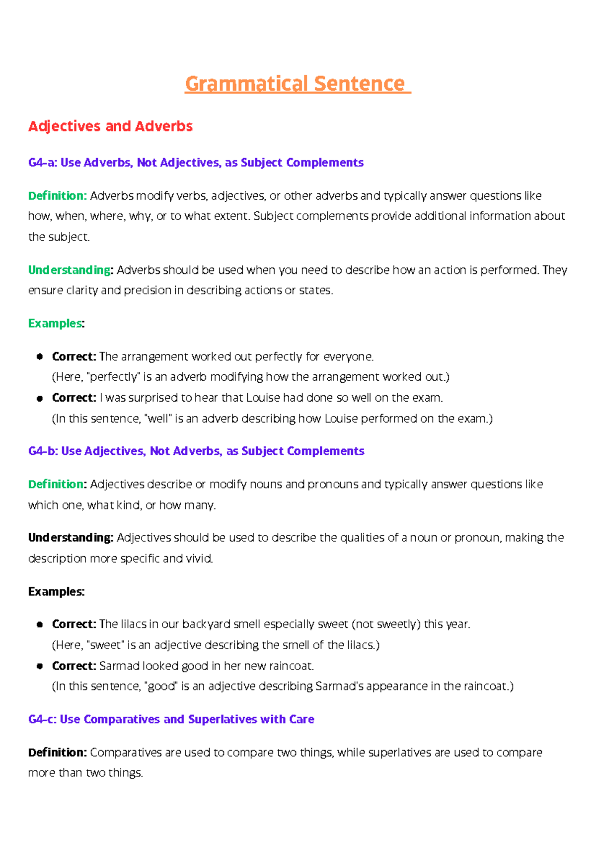 ENG-001 Lesson Notes: Adjectives, Adverbs, and Effective Writing ...