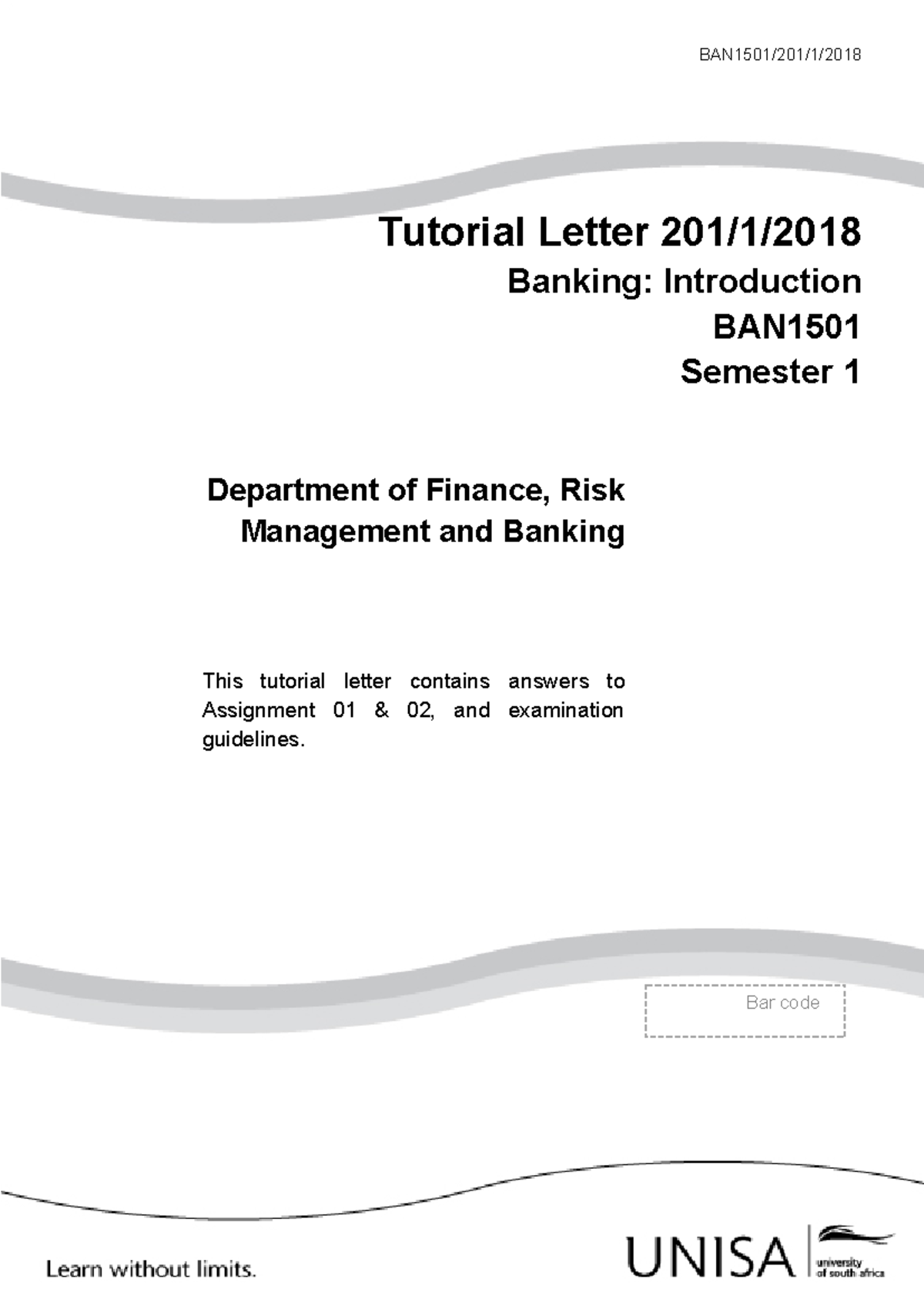 BAN1501/201/1: Suggested Solutions for Assignments 01 & 02 (2018) - Studocu
