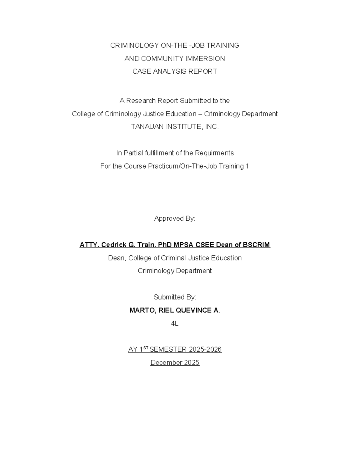 CRIM 1: Community Immersion Case Analysis on Fire Safety Compliance ...