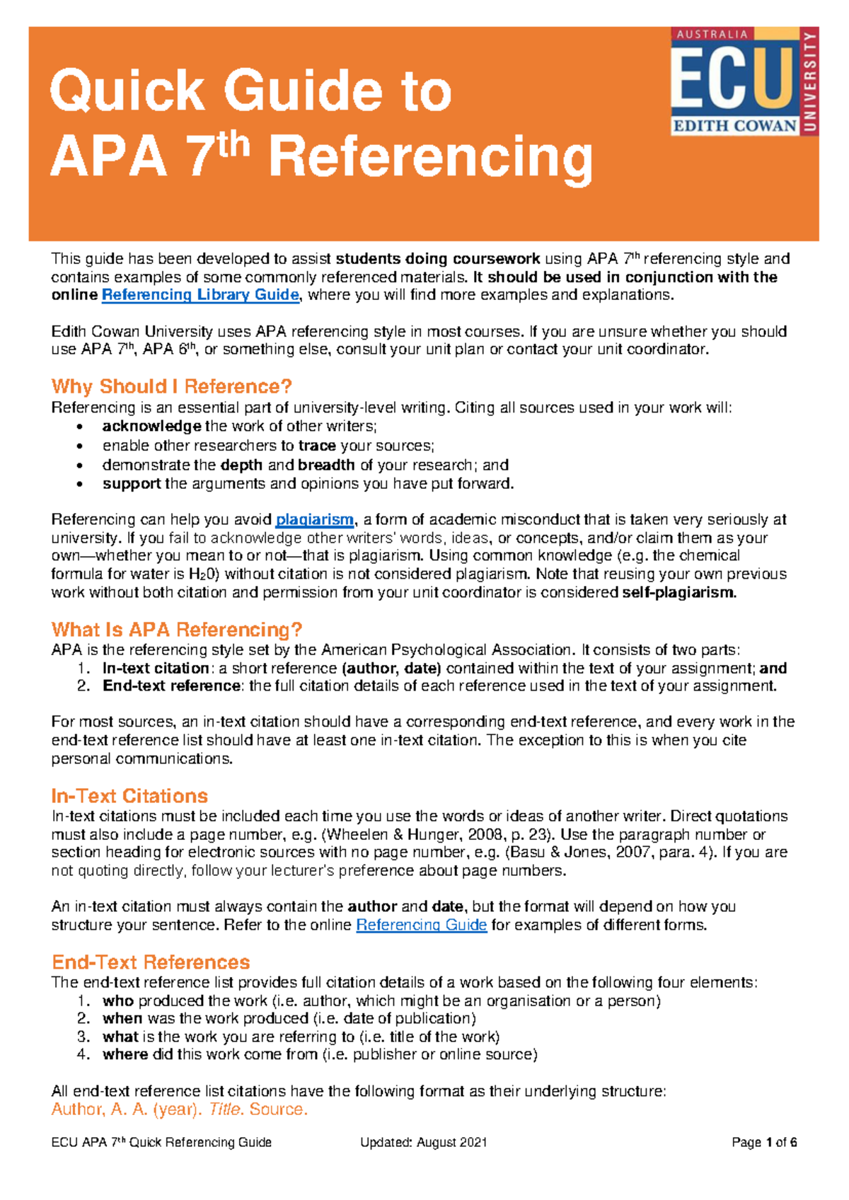 APA 7th Referencing Quick Guide (2021) - Studocu