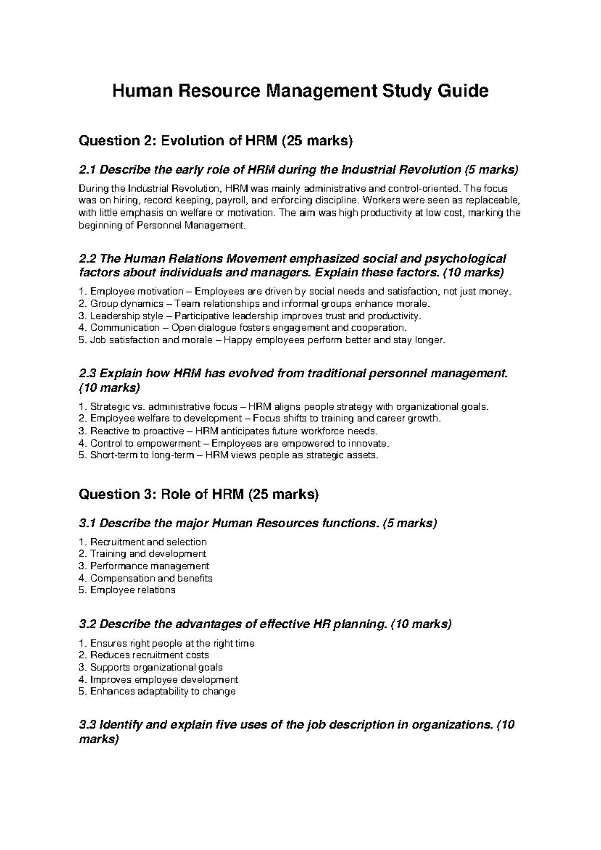 HRM 101: Evolution and Role Study Guide (Final Exam) - Studocu