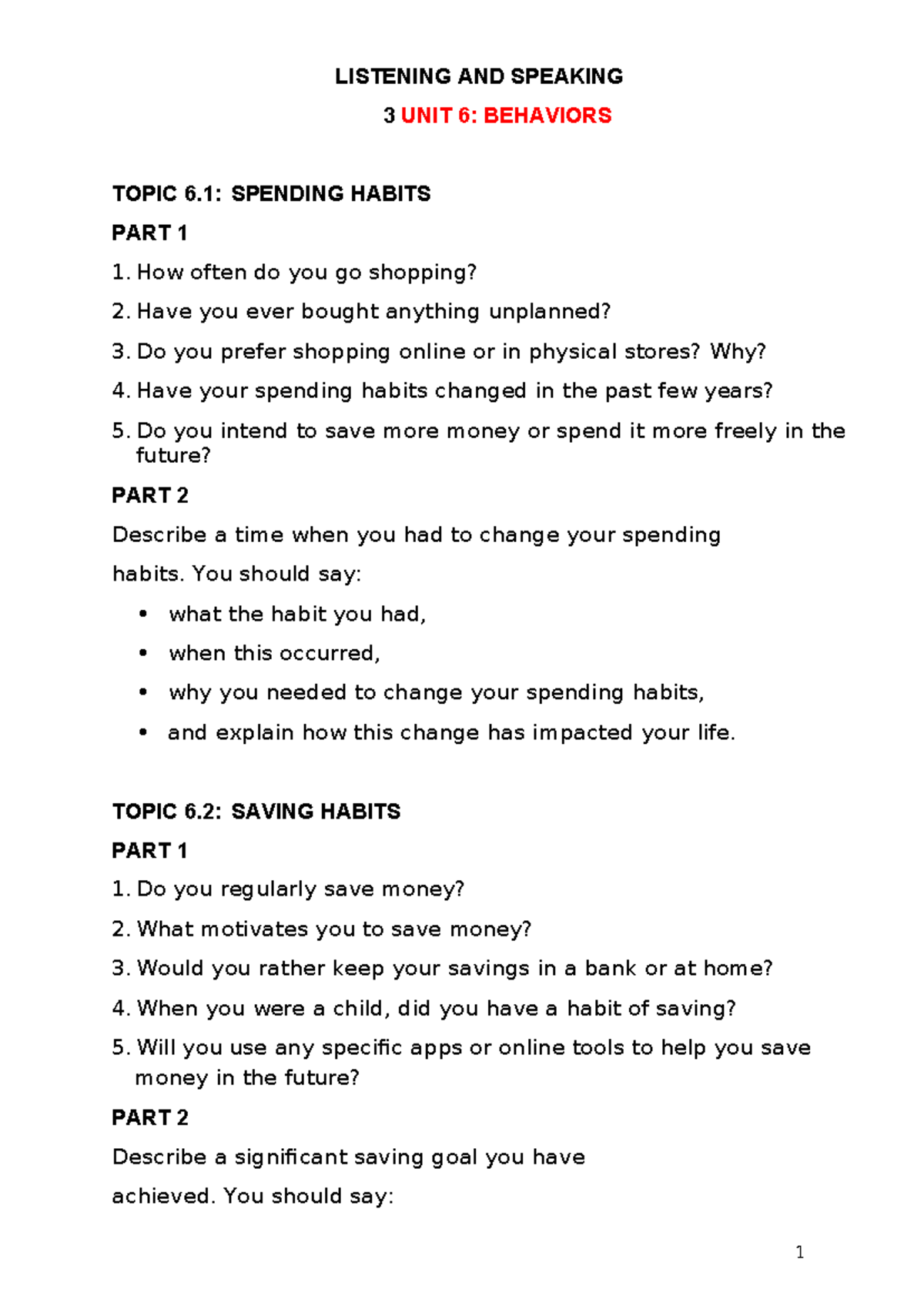 1. L&S3 Speaking TEST Question (for Ssdddddddddddd - LISTENING AND ...