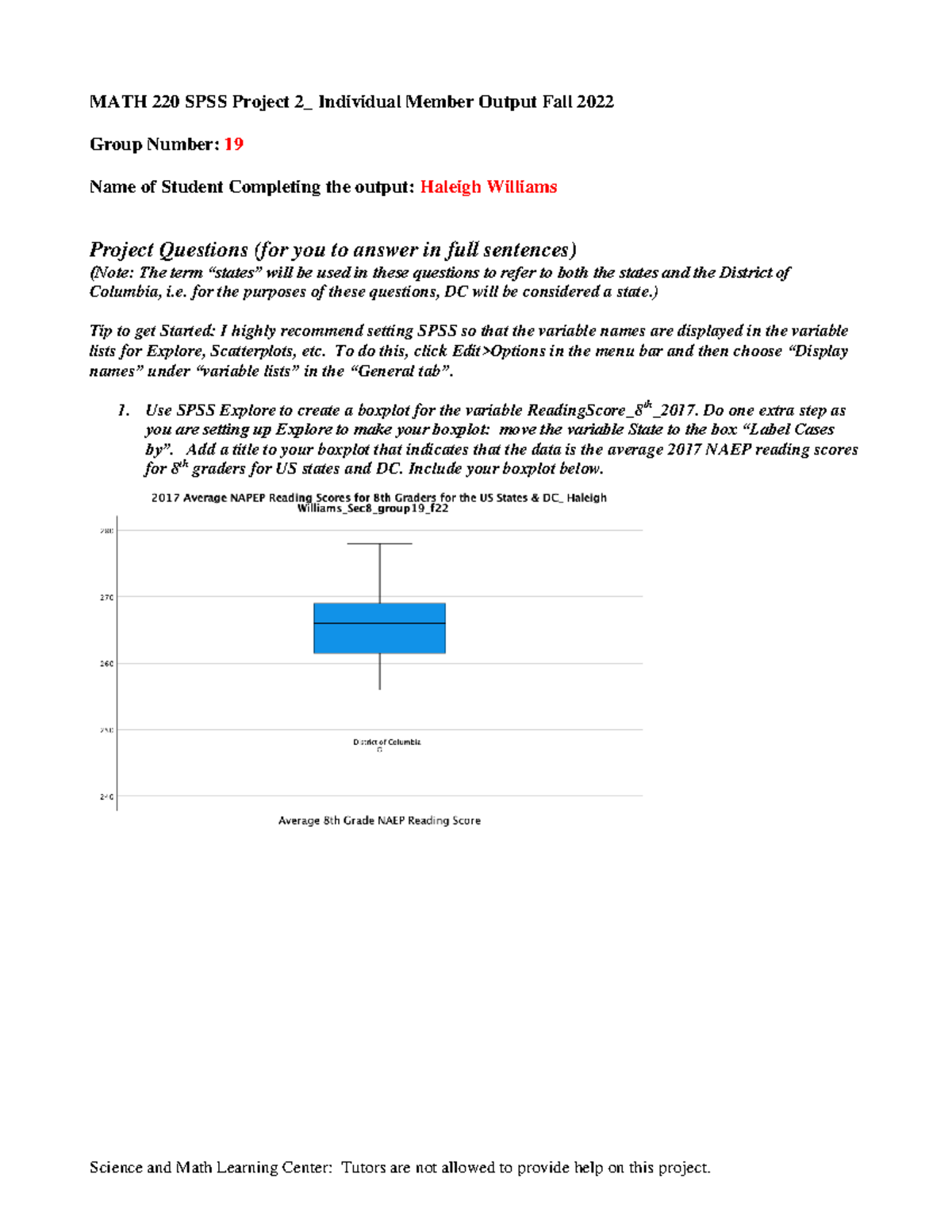 MATH 220 SPSS Project 2: Analysis of NAEP 2017 Reading Scores - Studocu