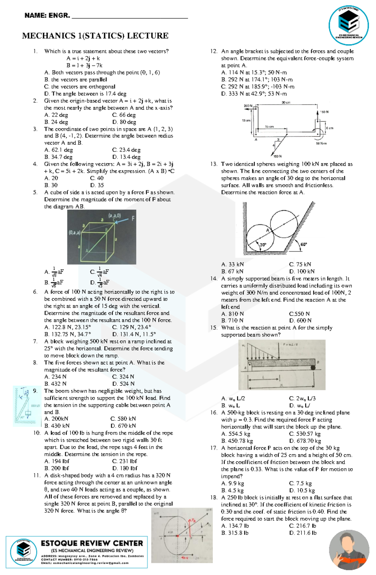 Mechanics 1 (Statics) - Lecture Handouts with Practice Problems - Studocu