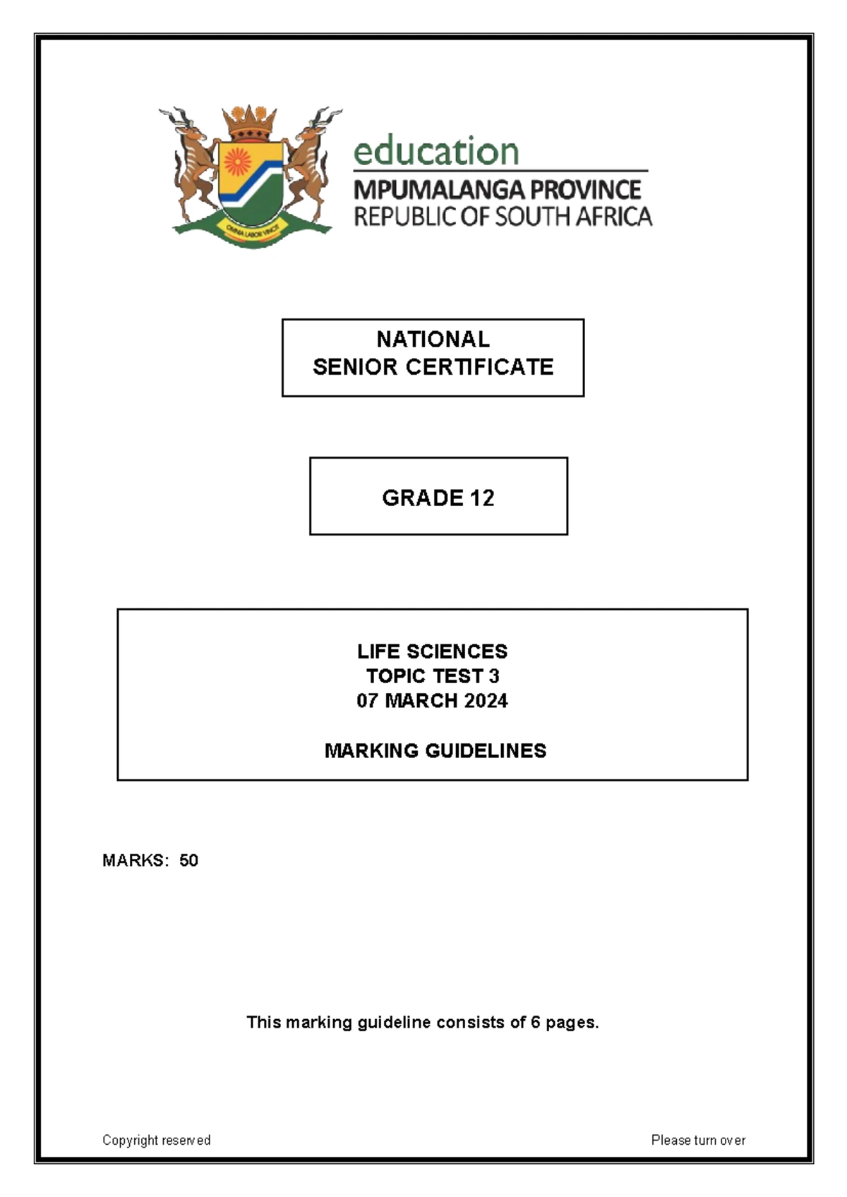 NSC Life Sciences Grade 12 May June 2023 P1 and Memo - SENIOR ...