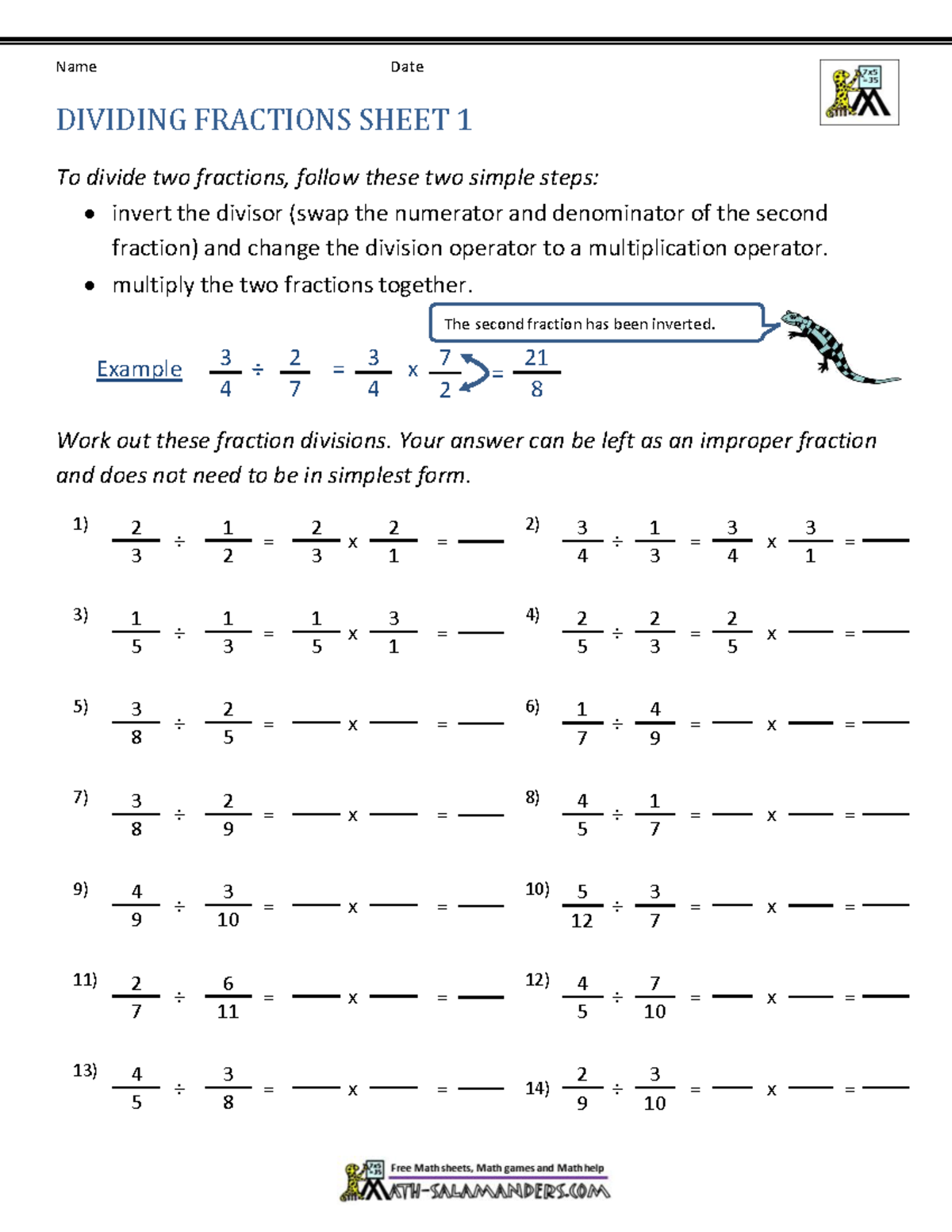 MATH 101: Dividing Fractions Practice Sheet 1 - Studocu