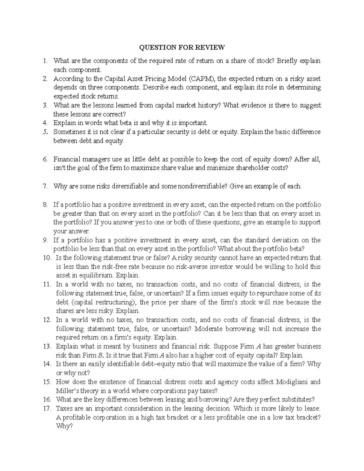 Essay questions for revision - QUESTION FOR REVIEW 1. What are the ...