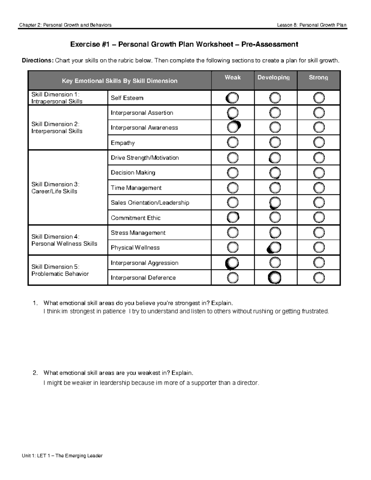 U1C2L8A1 Midterm Exercise 1 - Personal Growth Plan Worksheet - Studocu