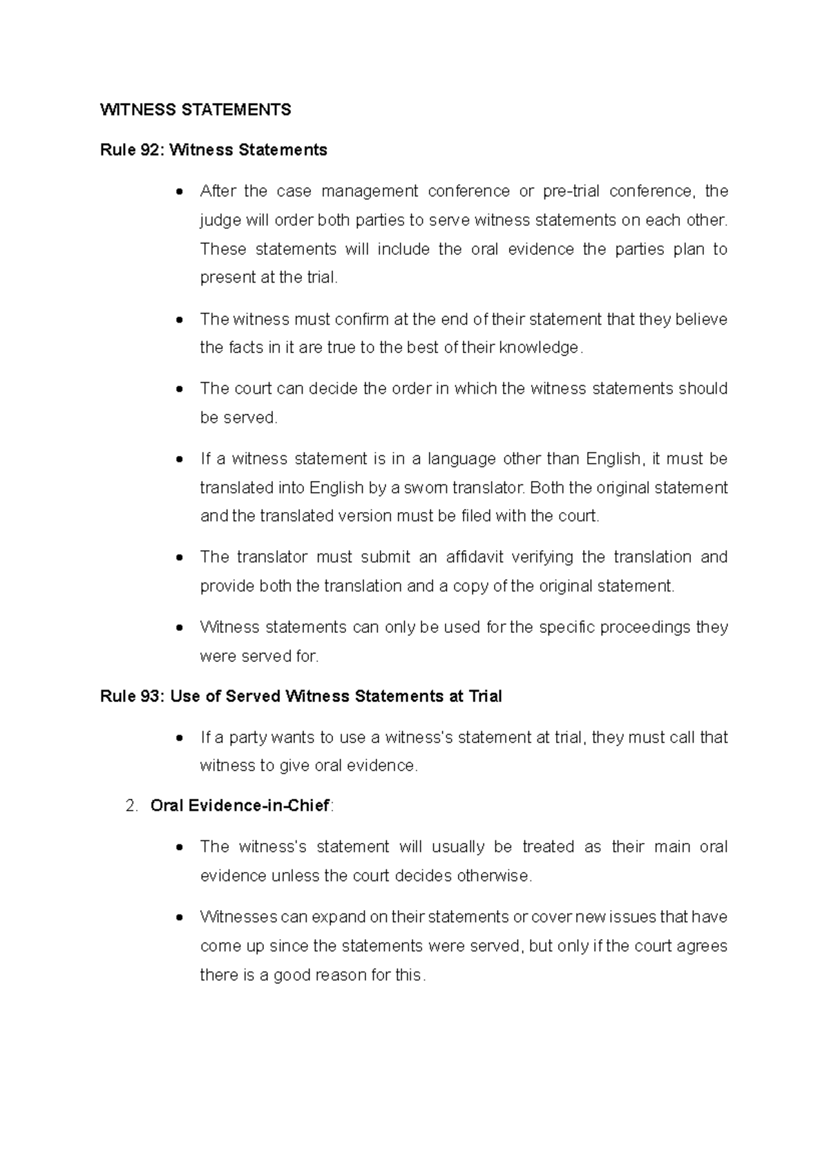 Witness Statements and Their Procedural Guidelines for Trial - Studocu