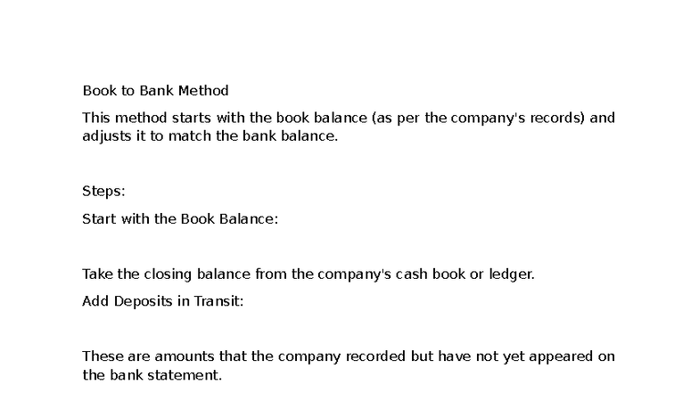 Bank Recon: Detailed Steps for Book to Bank Method - Studocu