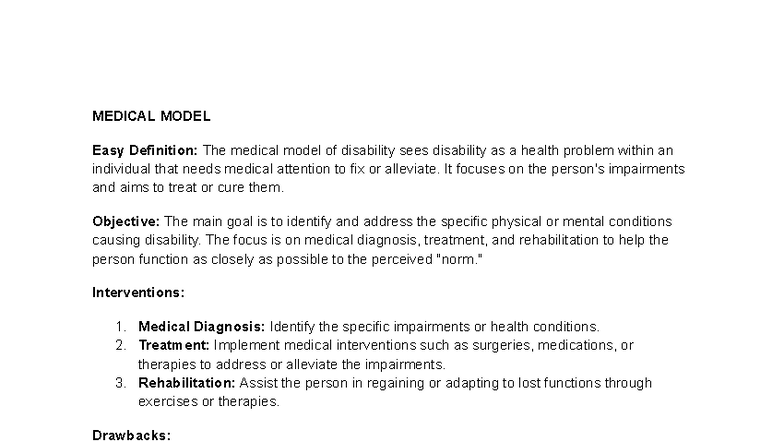 Disability Models: Medical, Social, and Human Rights Perspectives - Studocu
