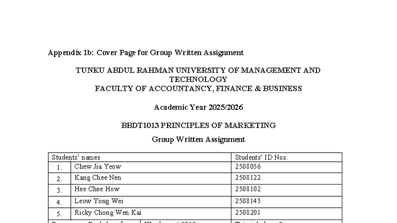 BBDT1013 Principles of Marketing: Group Written Assignment Notes - Studocu