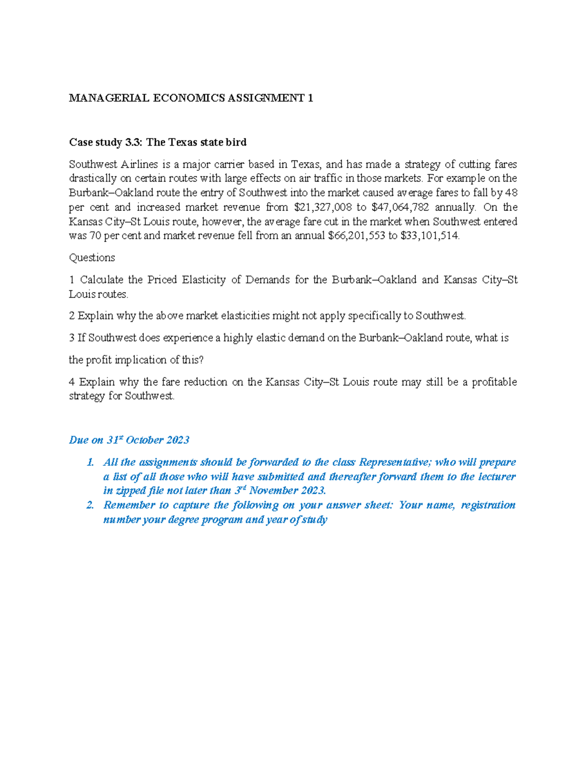 Managerial Economics Assignment 1-4: Case Study Analysis on Pricing ...