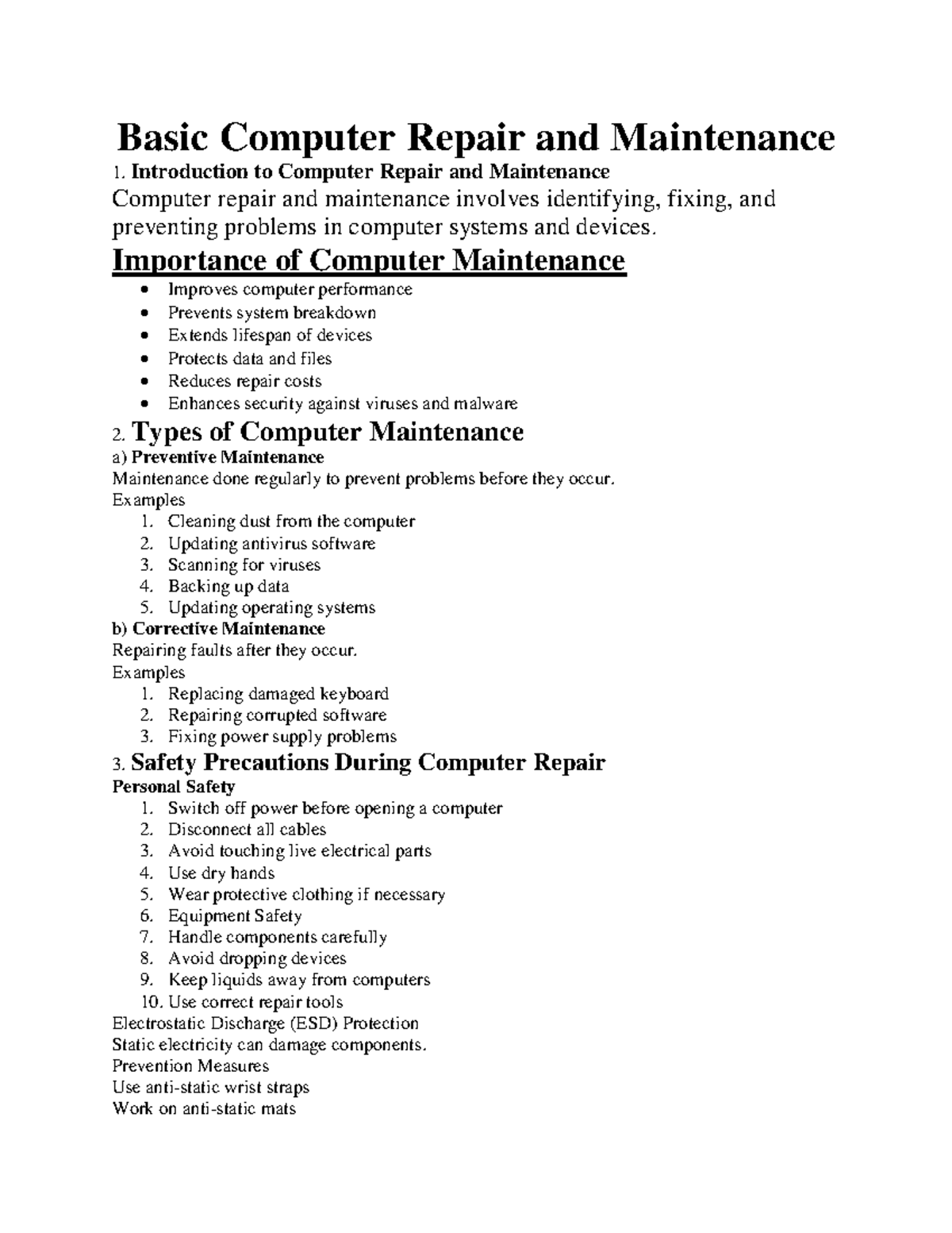 Basic Computer Repair & Maintenance: Essential Training Notes - Studocu