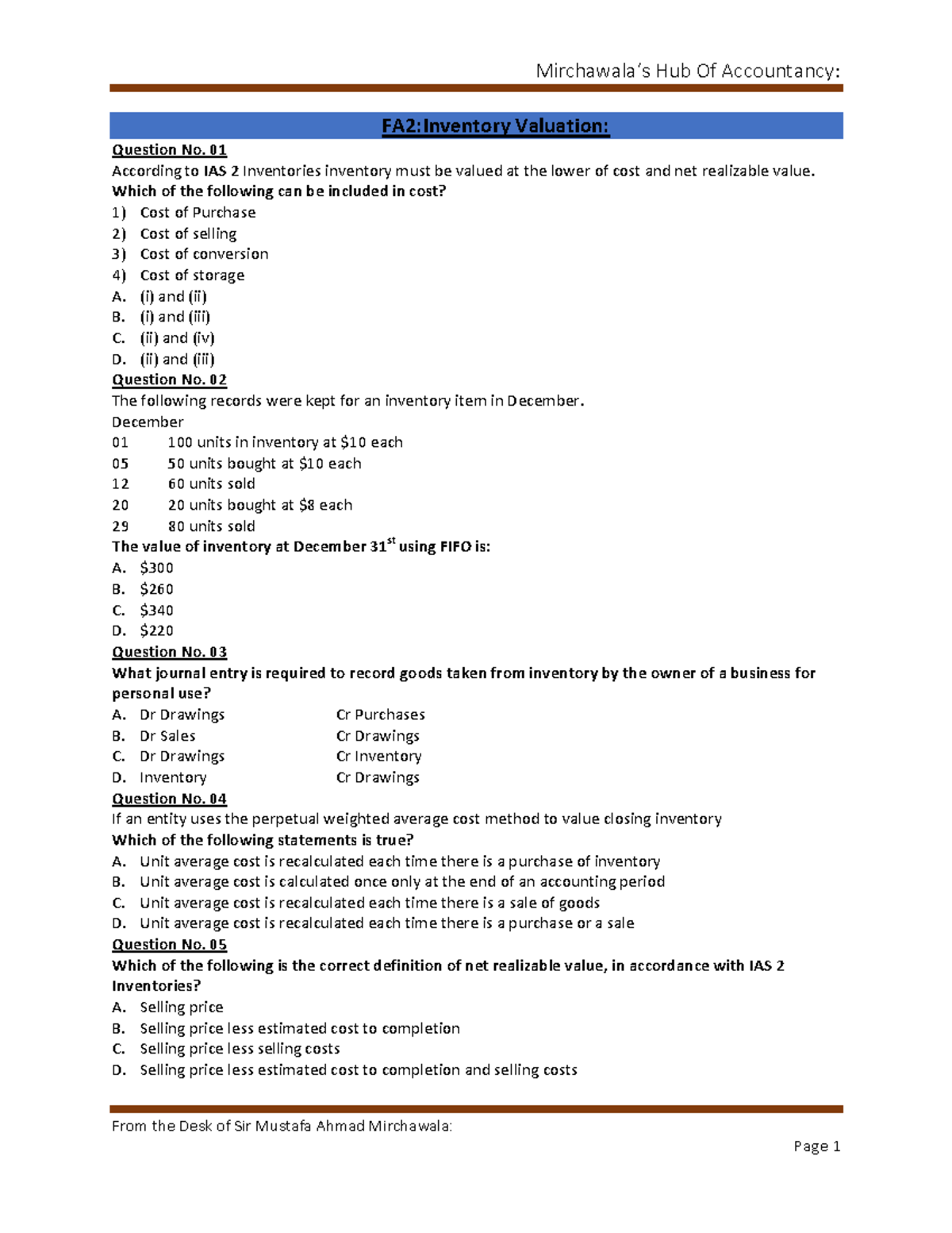 FA2 Inventory Valuation Test: Understanding IAS 2 and Calculations ...