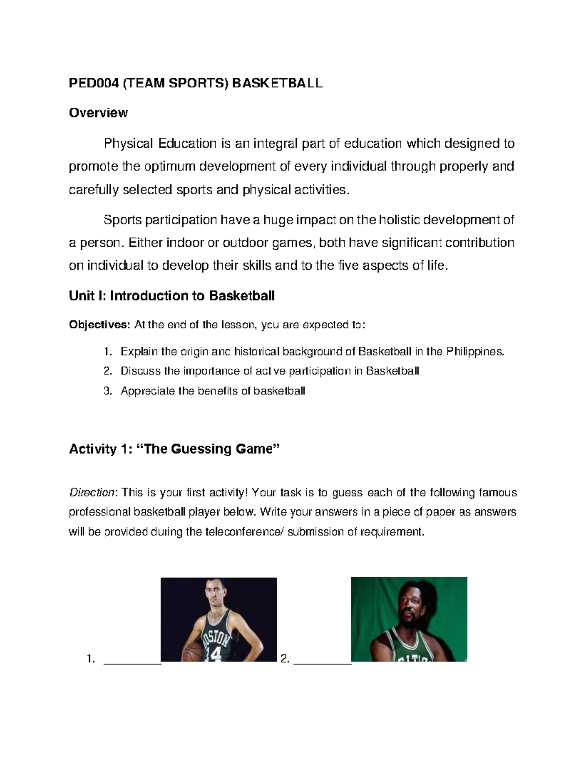 PED004 (TEAM SPORTS) BASKETBALL: Overview and Key Concepts - Studocu