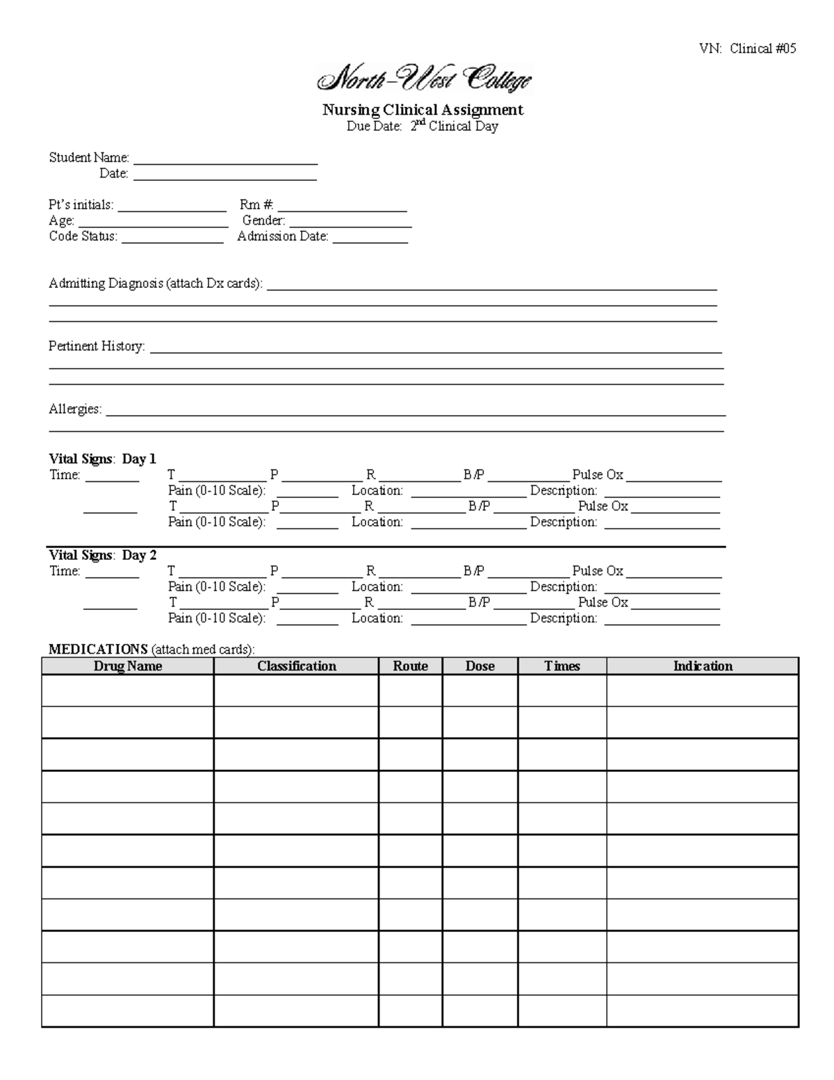 Clinical Assignment Form - NWC 05: Patient Assessment & Care Plan - Studocu