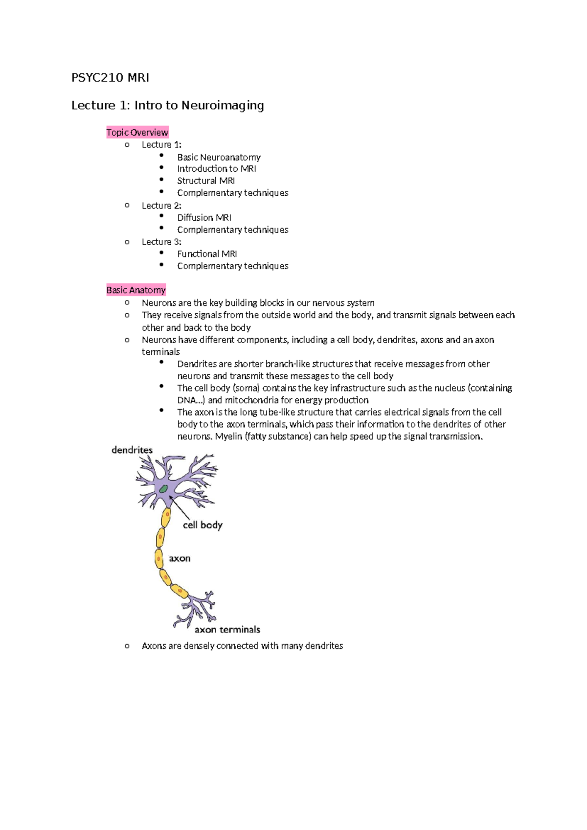 PSYC210 MRI Lecture Notes: Overview of Structural, Diffusion, and ...