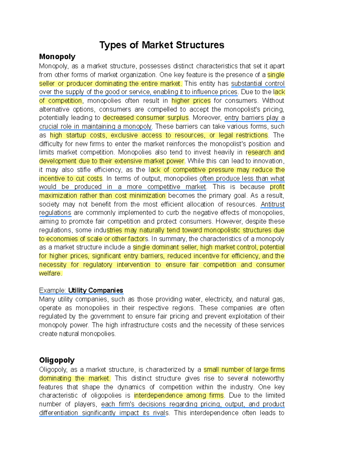 Types of Market Structures - Types of Market Structures Monopoly ...