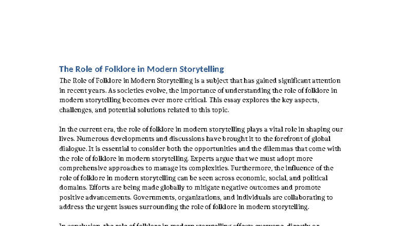 The Role of Folklore in Modern Storytelling: An Essay (Unique 142 ...
