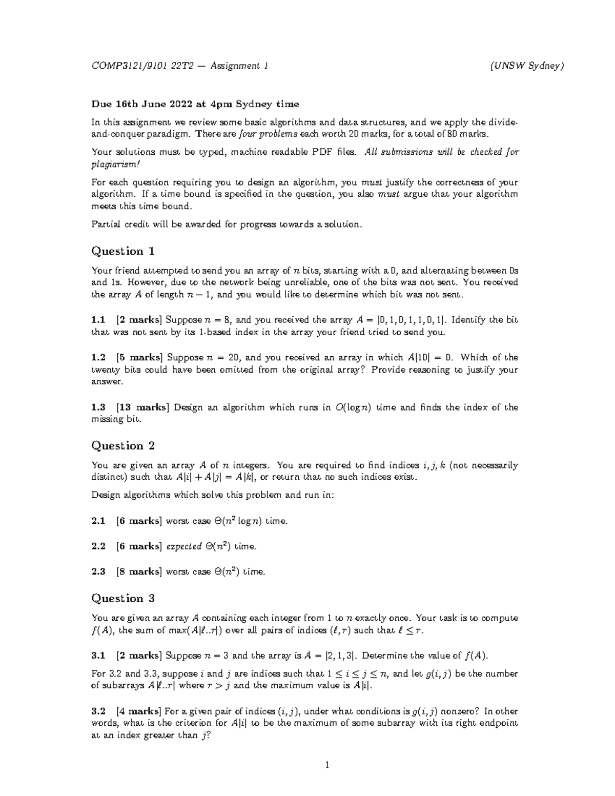 COMP3121/9101 22T2 - Assignment 1 Questions and Solutions - Studocu