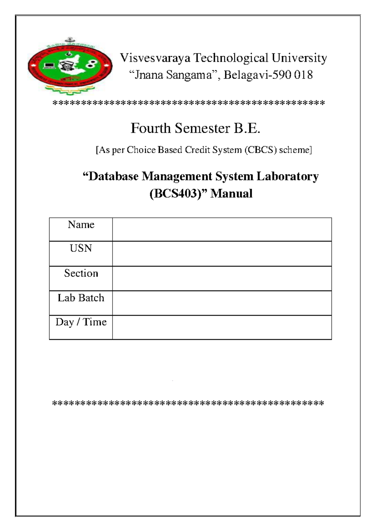 DBMS LAB Manual BCS403 - Practical Guide for Database Management - Studocu