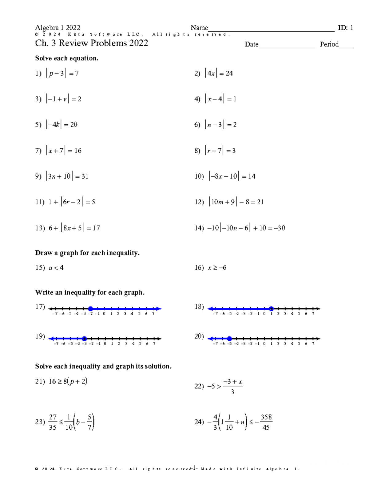 Algebra 1 Ch. 3 review problems 2024 with solutions and graphs - Studocu
