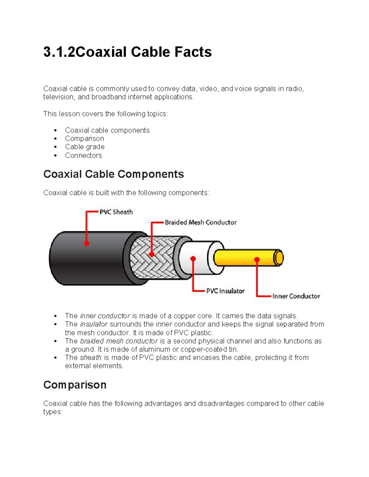 Coaxial Cable Fundamentals and Specifications - Lesson Overview - Studocu