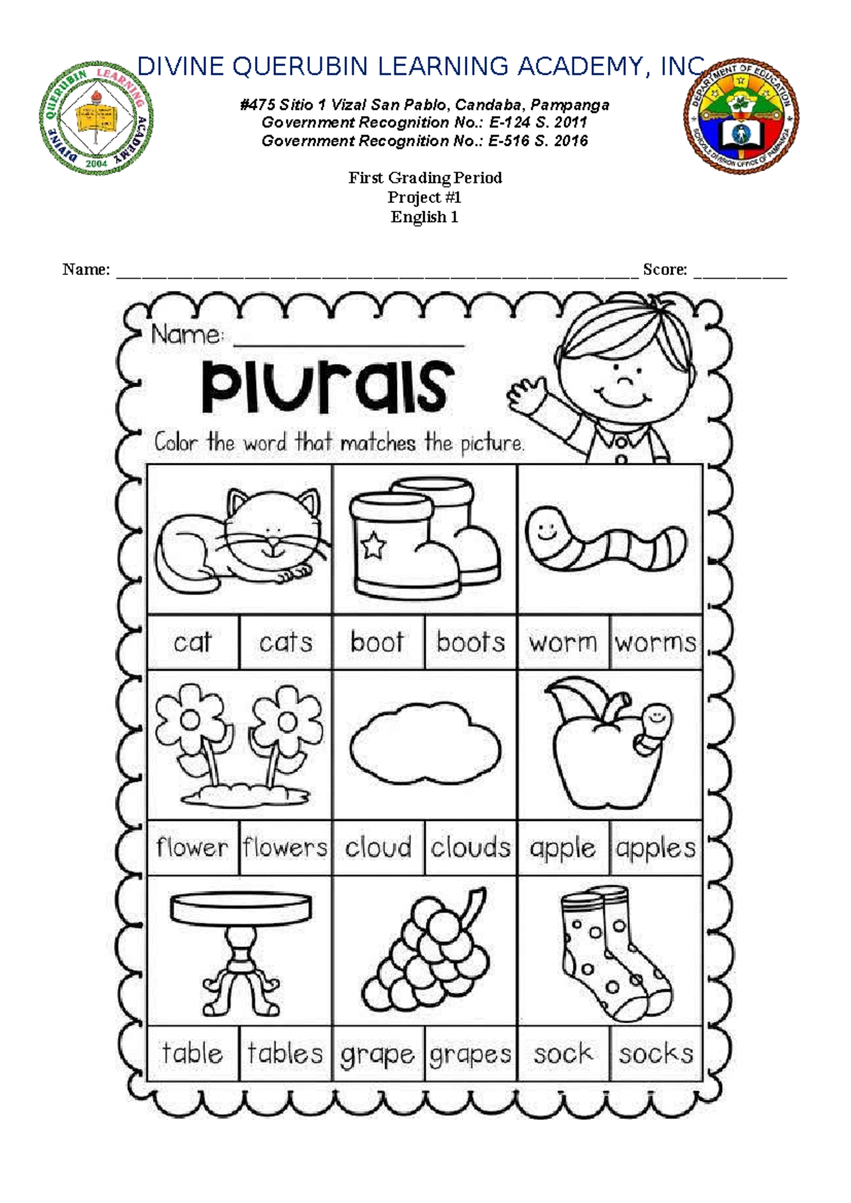 DQLA First Grading Period Project Template for English & Math - Studocu