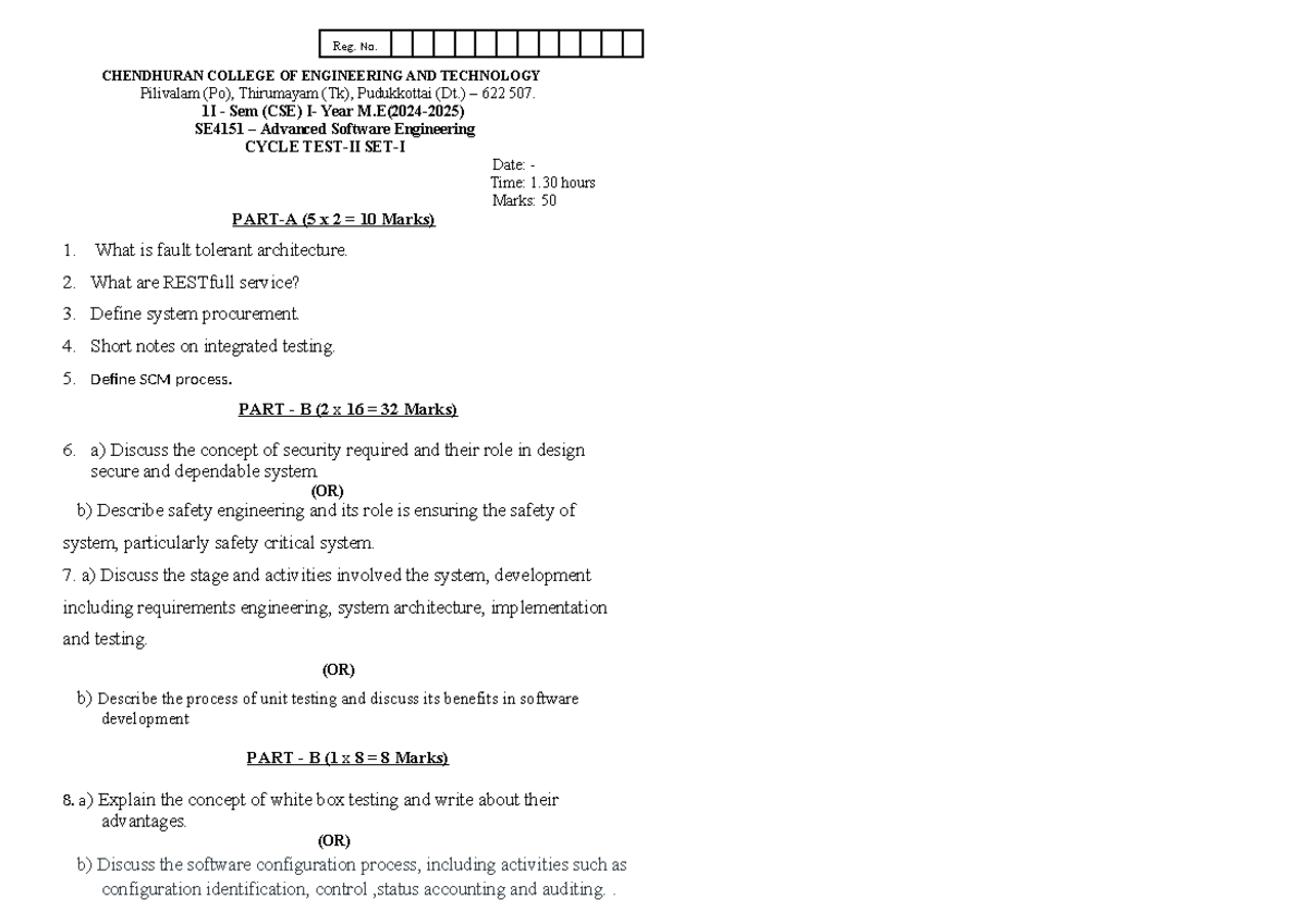 SE4151 Advanced Software Engineering Cycle Test II Questions - Studocu