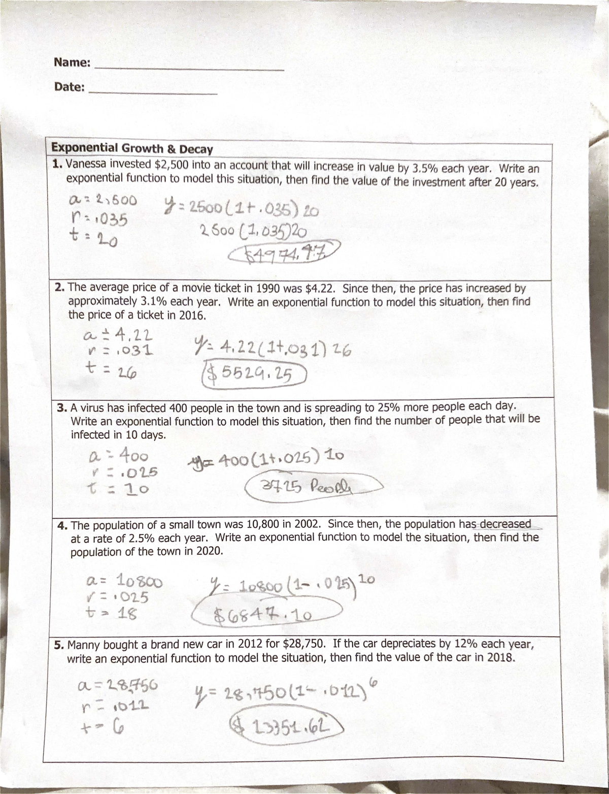 Math - Exponential Functions Homework (MATH 101) - Studocu