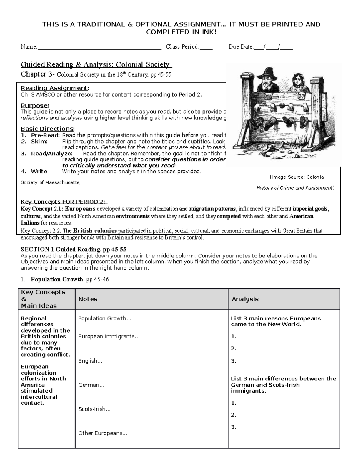 Amsco Ch 3 - Guided Reading & Analysis: Colonial Society in the 18th ...